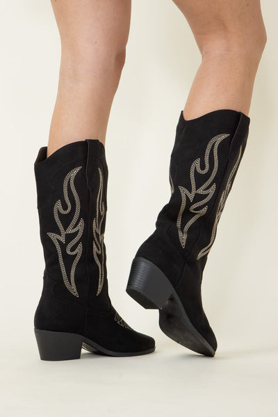 Qupid Montana Tall Western Boots for Women in Black | MONTANA-99 BLACK ...