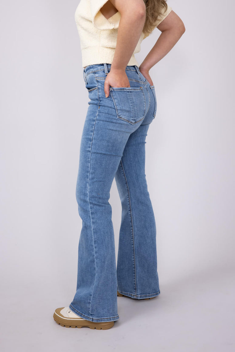 Risen Mid Rise Flare Jeans for Women | RDP5404CH-MD – Glik's