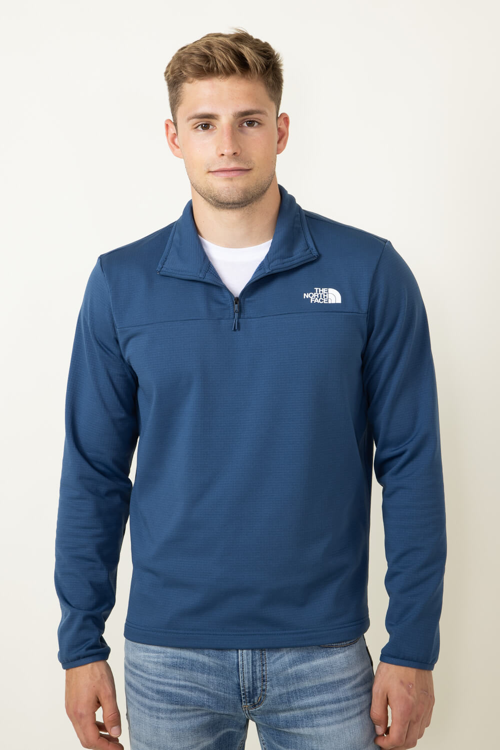The North Face Cedar Trail Grid Fleece 1/4 Zip for Men in Shady Blue ...