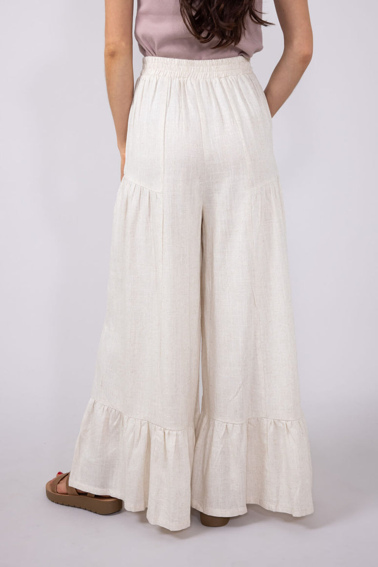 Linen Tiered Wide Leg Pants for Women in Oatmeal | NP70692-OATMEAL – Glik's