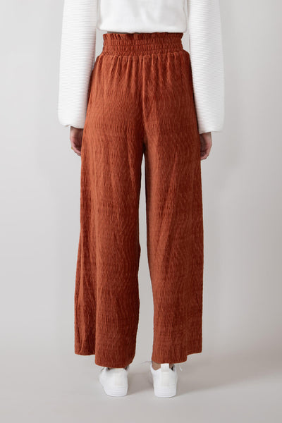 Velvet Smocked Waist Pants for Women in Rust | NP70324-RUST – Glik's