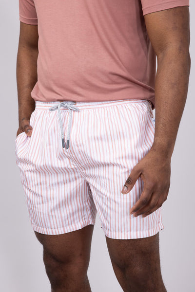 Vintage Summer Ponji Swim Striped Volley 5” Shorts for Men in Pink | V ...