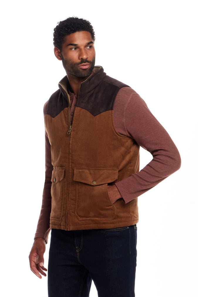 Weatherproof Vintage Corduroy and Faux Suede Vest for Men in Brown | F ...