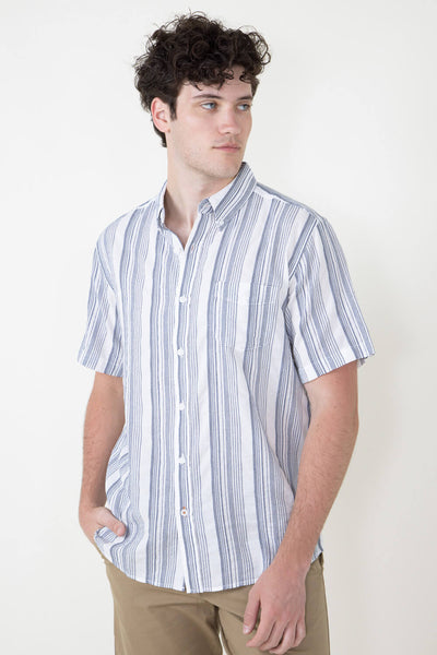 Weatherproof Vintage Cotton Ticking Stripe Button Up for Men in Cloud ...