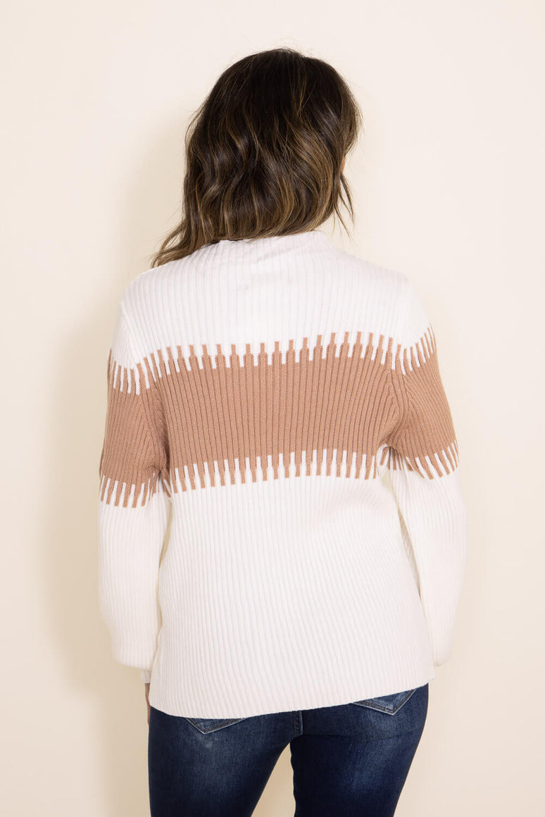 Miracle Stripe Key Sweater for Women in White | M8183-BEIGE – Glik's