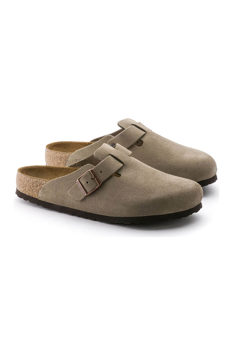 Birkenstock Boston Soft Footbed Suede Leather Clogs for Men in Taupe ...